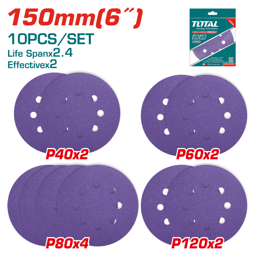 6"(150MM)X10PCS Alumina Zirconia Sanding disc set Assorted - OMC TOOLS